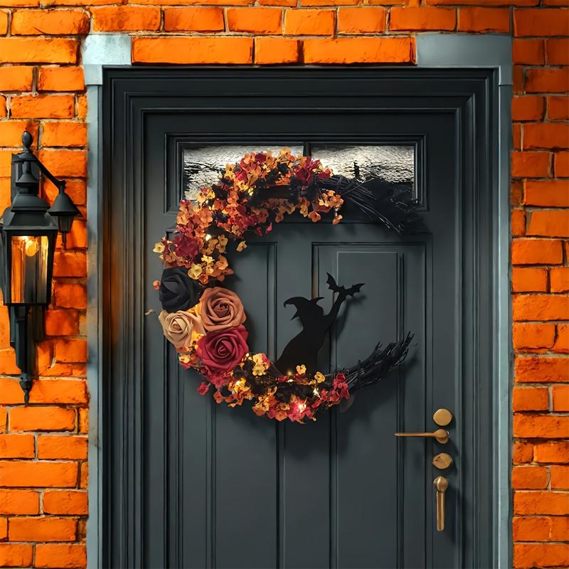 1 Large 14/13.78 Gothic Halloween Wreath - Witch Door Decor with Orange ...