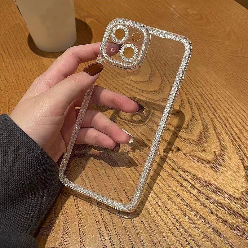 Glitter Edge Design Clear Phone Case with Camera Lens Protector ...