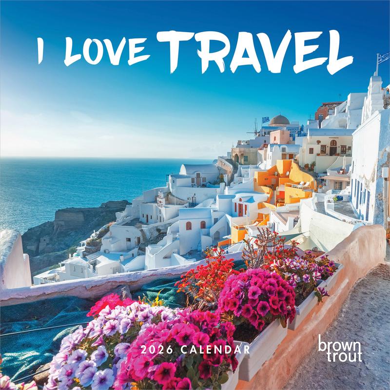 I Love Travel | 2026 12 x 24 Inch (Hanging) Monthly Square Wall ...