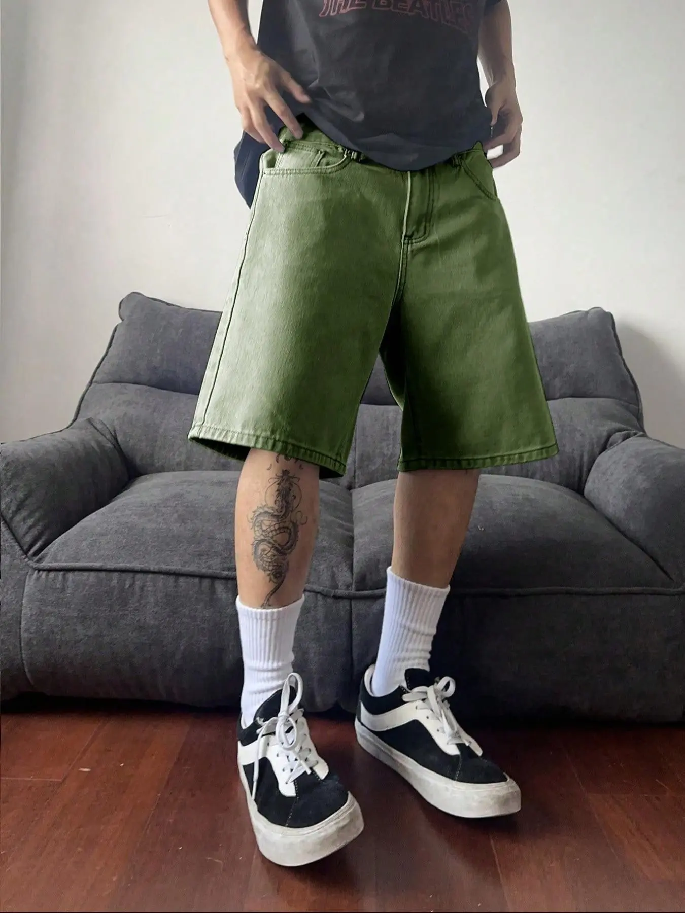Men's Summer New Faded Denim Jeans Shorts, Loose Wide Leg Style ...