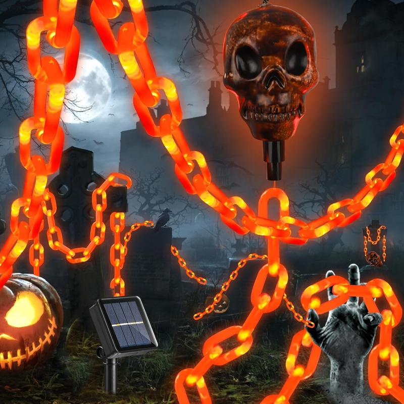 Halloween Decorations Outdoor Solar Skull Chain Lights,Light up Scary ...