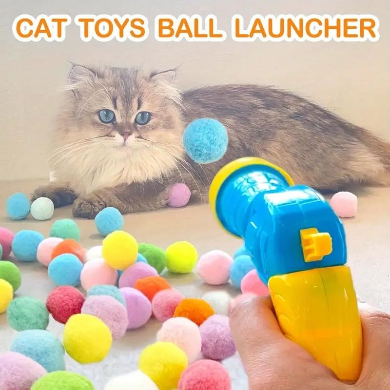 Interactive Cat Toy Gun Set, Includes 31 Pieces Plush Balls & Launcher ...