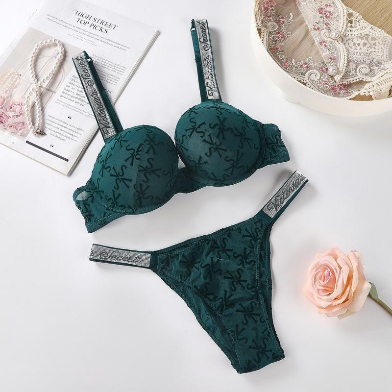 High-End Women's Underwear Flocking Bra Set Bra Set | Black Friday Sale ...