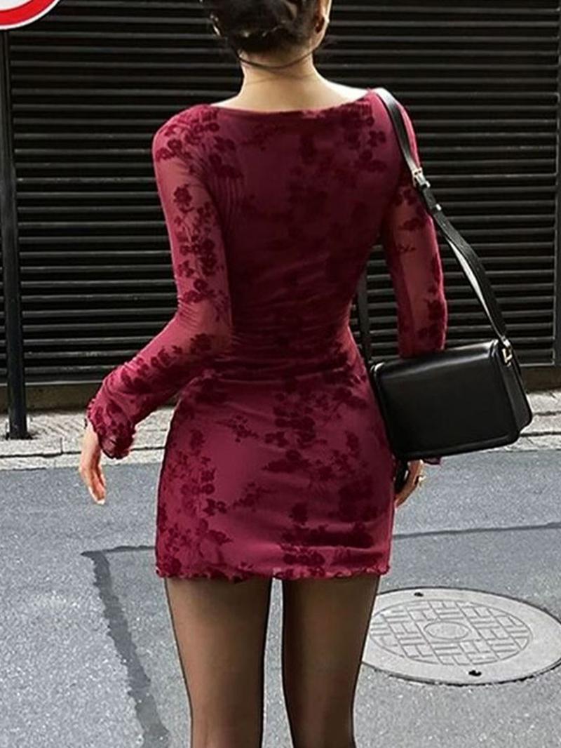 Women's Elegant Party Dress Long Sleeve Spring Autumn Sexy Bodycon Mini ...