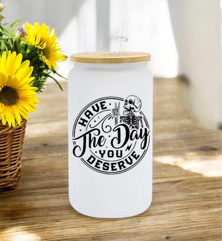 Frosted Glass Cup 16oz with Leak Proof Lid and Straw - Designed for ...