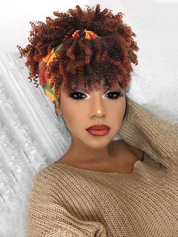 Women's 8inch Afro Kinky Coily Wigs with Headband, Natural Fluffy Curly ...