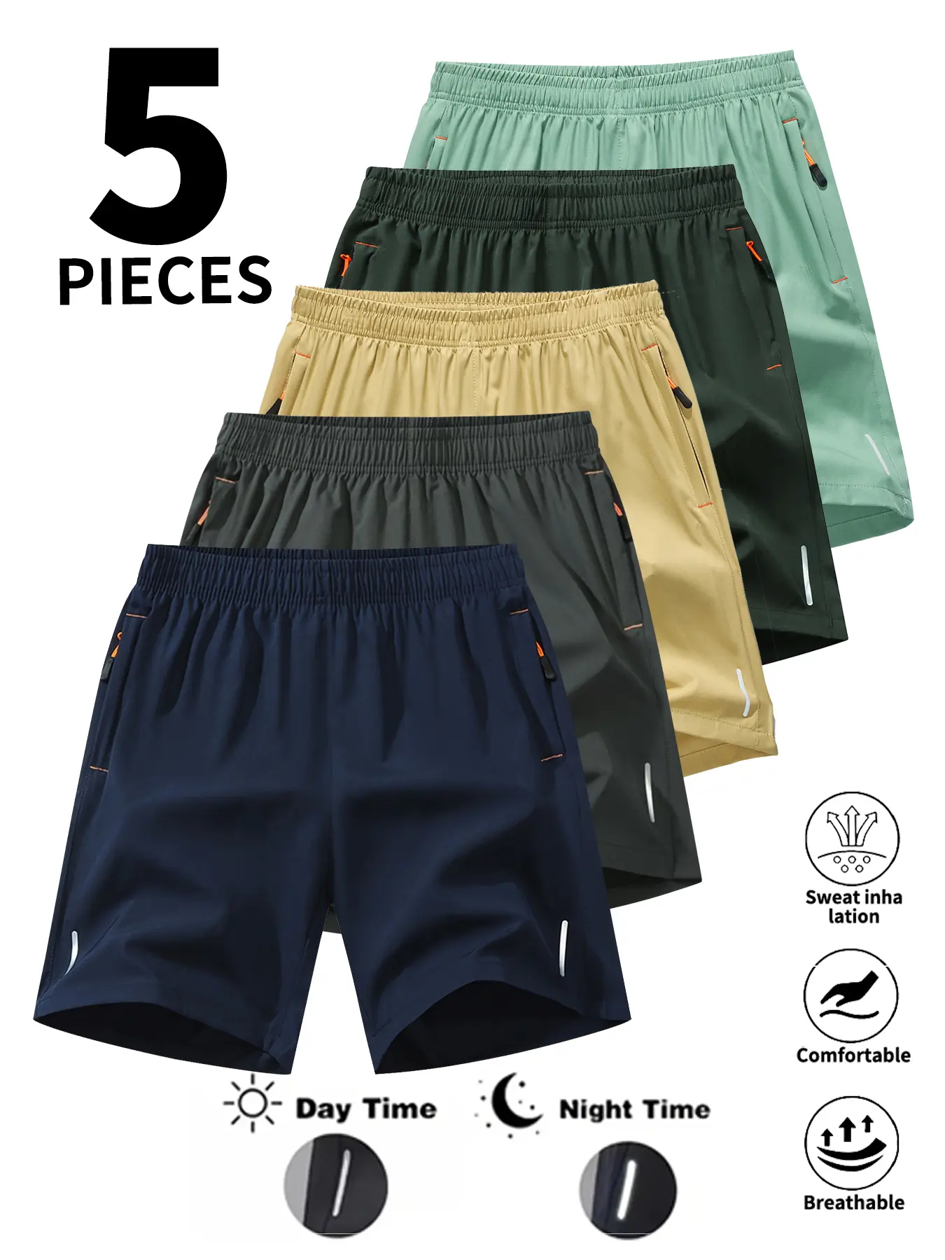 5-pack men’s quick-dry athletic shorts in solid colors, breathable ...