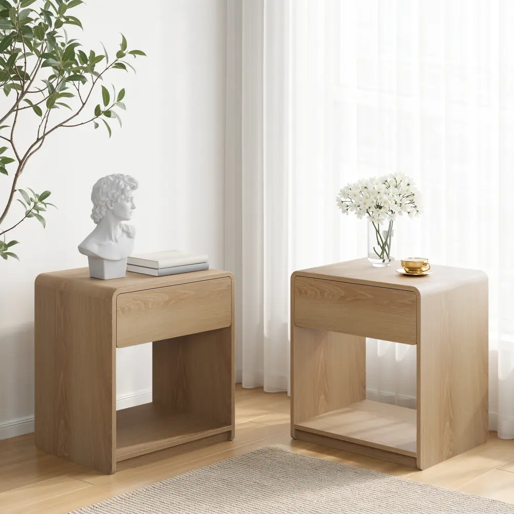 Mid-century modern bedside table set, 2 pieces, with storage drawers ...