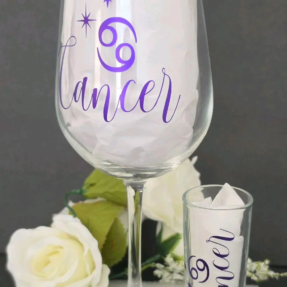 Cancer Zodiac Drinkware Gift Set – Purple Water Sign Edition Glass ...