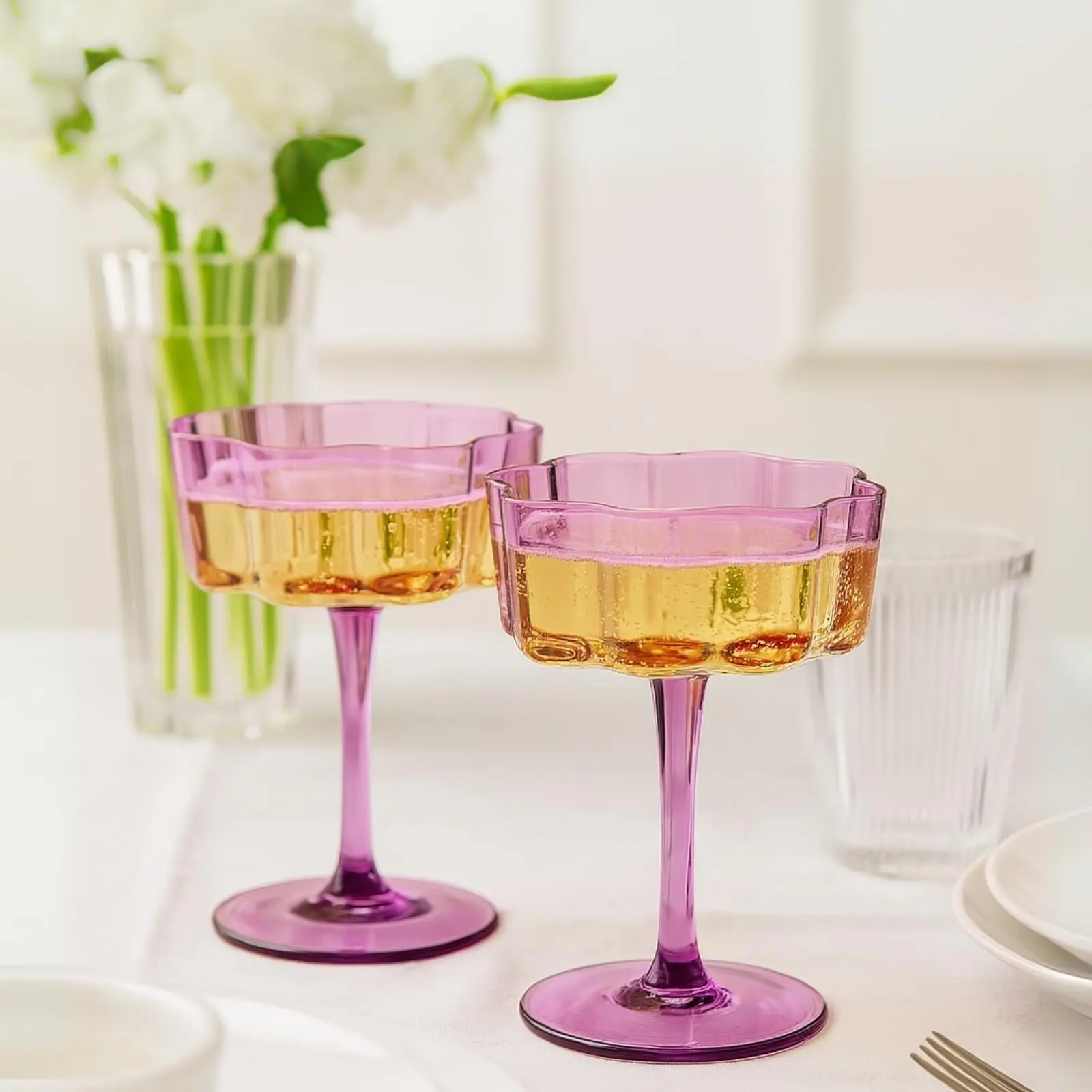 Khen Flower Vintage Wavy Glass Coupes Martini, Champagne & Cocktail ...