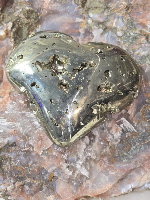 Pyrite Heart carving with druzy pockets that sow off the cube matrix of ...