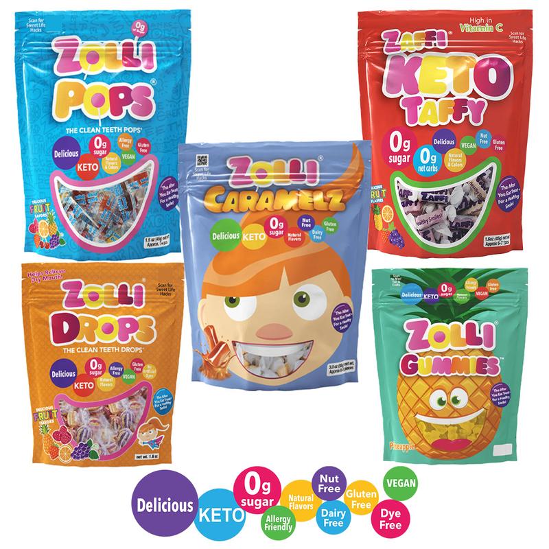 Zolli Candy Sampler Pack 5 Bags - Zero Sugar Lollipops, Taffy, Drops ...