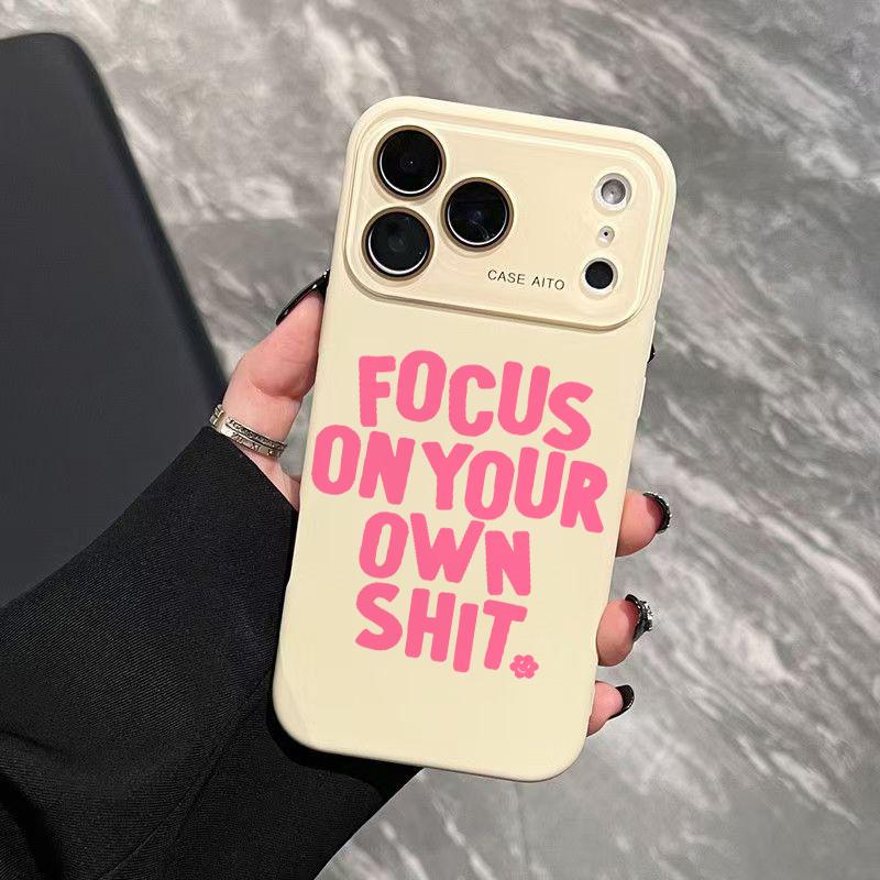 FOCUS ON YOUR OWN SHIT Pink Slogan Dopamine Ins Style Solid Color Phone ...