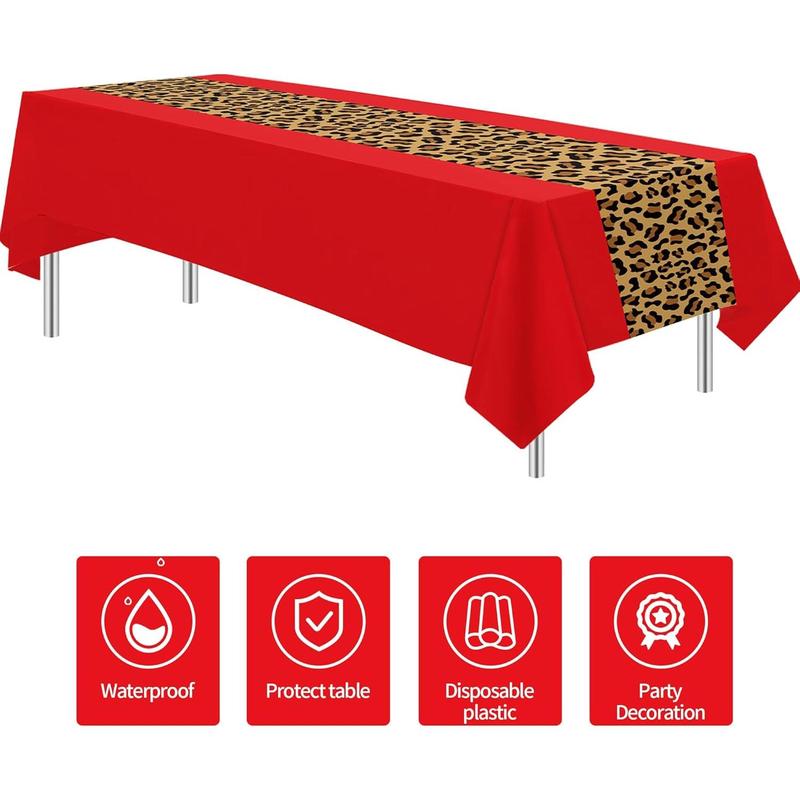 Cheetah Print Leopard Party Decorations Tablecloth, 3Pcs Disposable Red ...