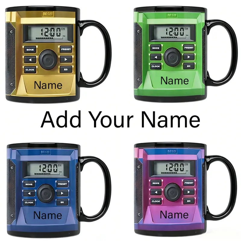 1pc Custom Name Golden Radio Theme Mug with 2D Design, Personalized ...