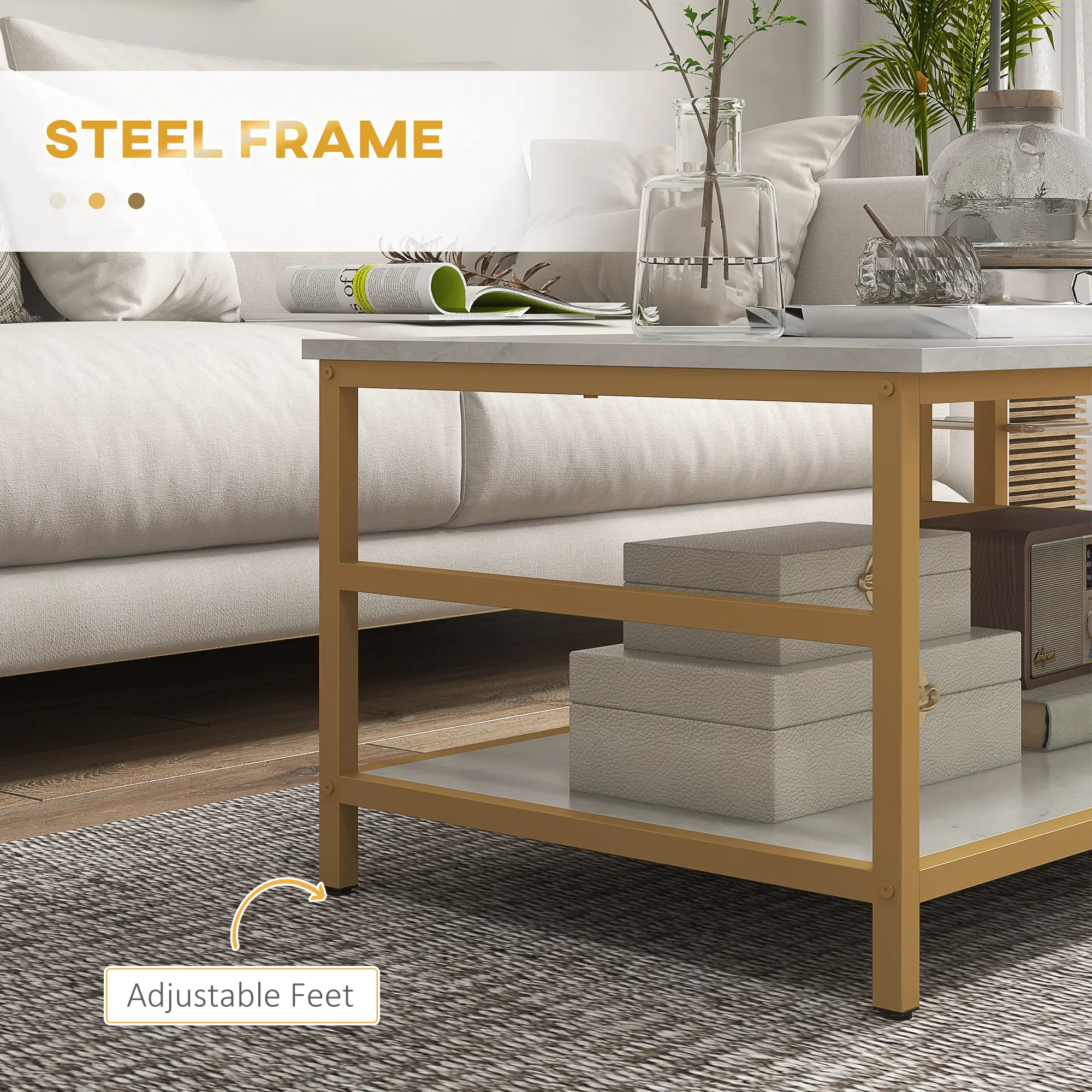 two piece coffee table set rectangle round faux marble top storage ...