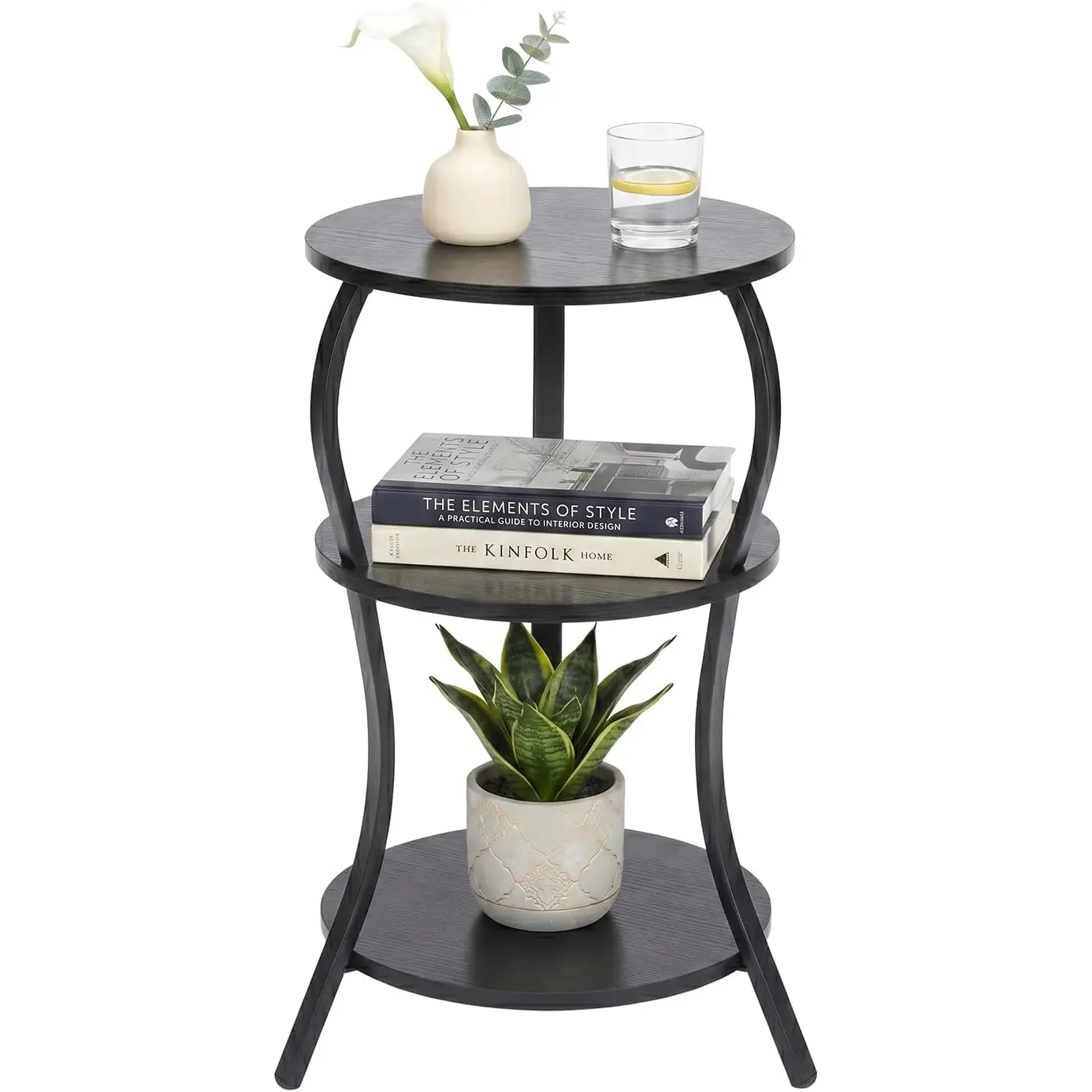 Zexvida Vintage Small Round Side Table, 3-Tier Slim Waist Circular End ...