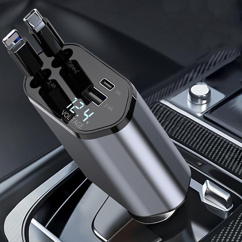 Retractable Cable Design 4 In 1 Car Charger, Dual Ports USB- - TikTok Shop
