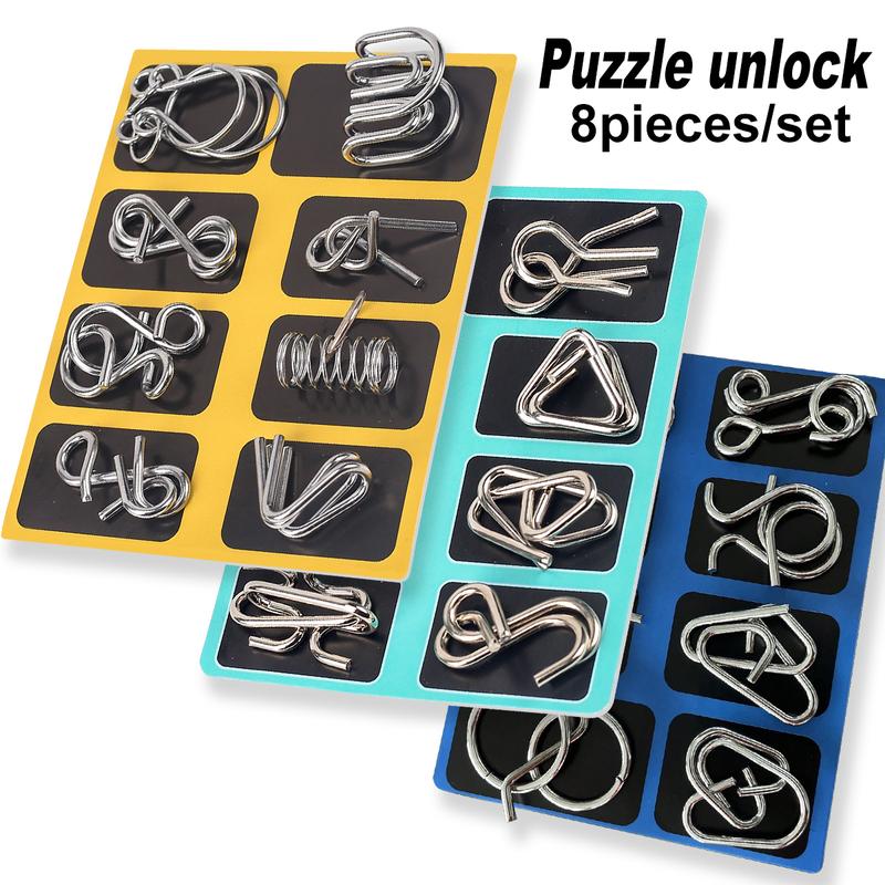8 Piece Metal Wire Puzzle Game Set, Brain Teaser Toys Unlock Chain ...