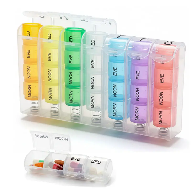 7-Day Pill Organizer with Spring-Loaded Design and Lid for Daily ...
