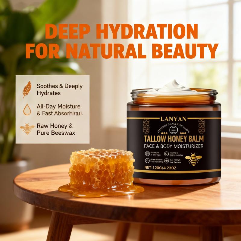 LANYAN Tallow and Honey Balm, Grass-Fed Beef Tallow for Skin | Face ...