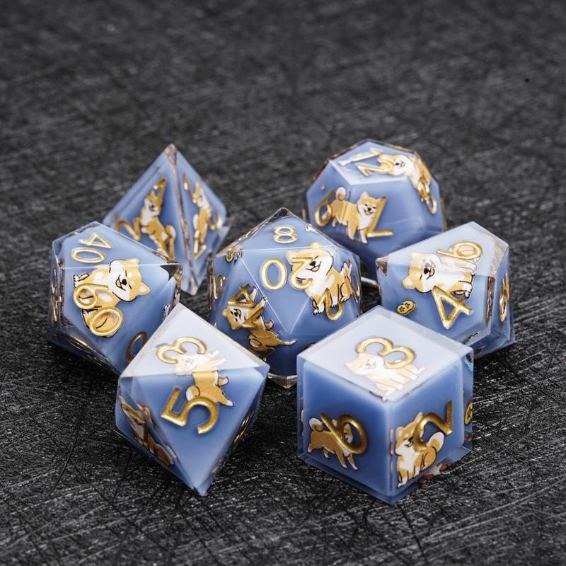 Canine Legends Shiba Inu Resin DND Dice Set - Blue High-Quality Hand ...