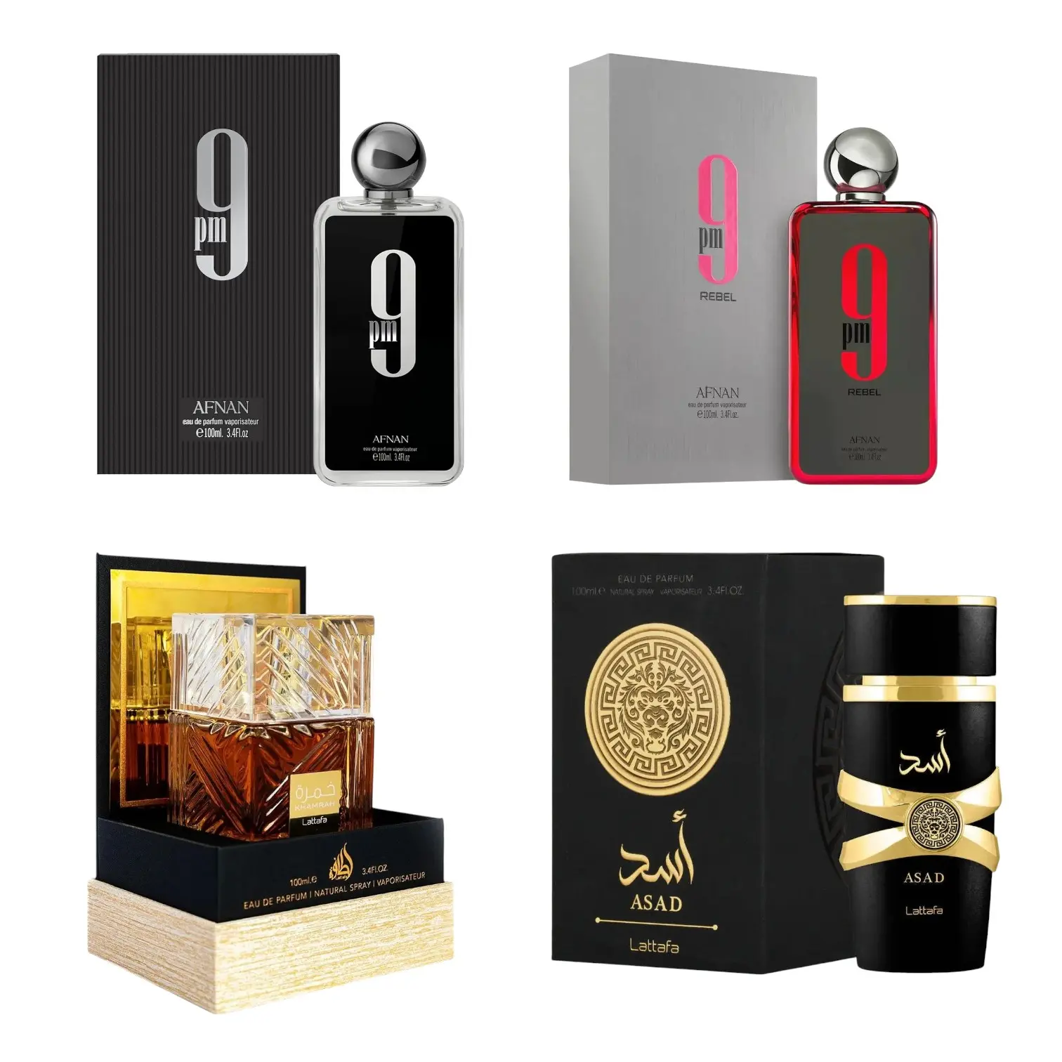 (4pc Bundle Pack) Afnan 9PM + 9PM Rebel + Lattafa Khamrah + Asad ...