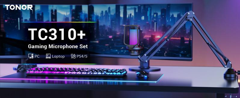 TONOR TC310 Gaming USB Microphone Set with Boom Arm, RGB Lighting, Pop ...