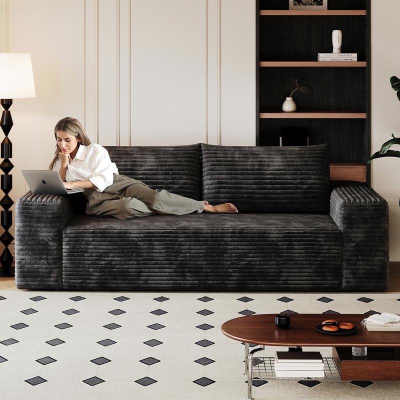 Eyisean 63"/71" Corduroy Boneless Couch 2-Seater with 2 Pillows, Modern ...