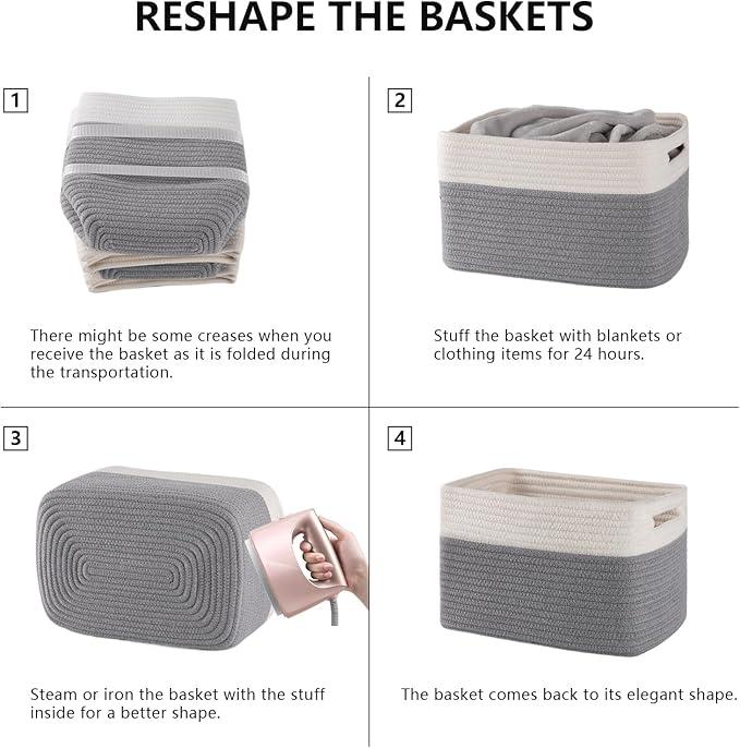 4 Pack Shelf Baskets, Woven Storage Baskets for Organizing, Dog Toys ...