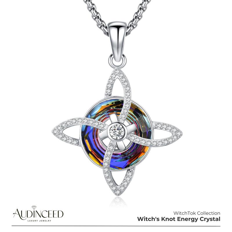 Audinceed Witch's Knot Crystal Necklace, S925 Sterling Silver Cosas ...