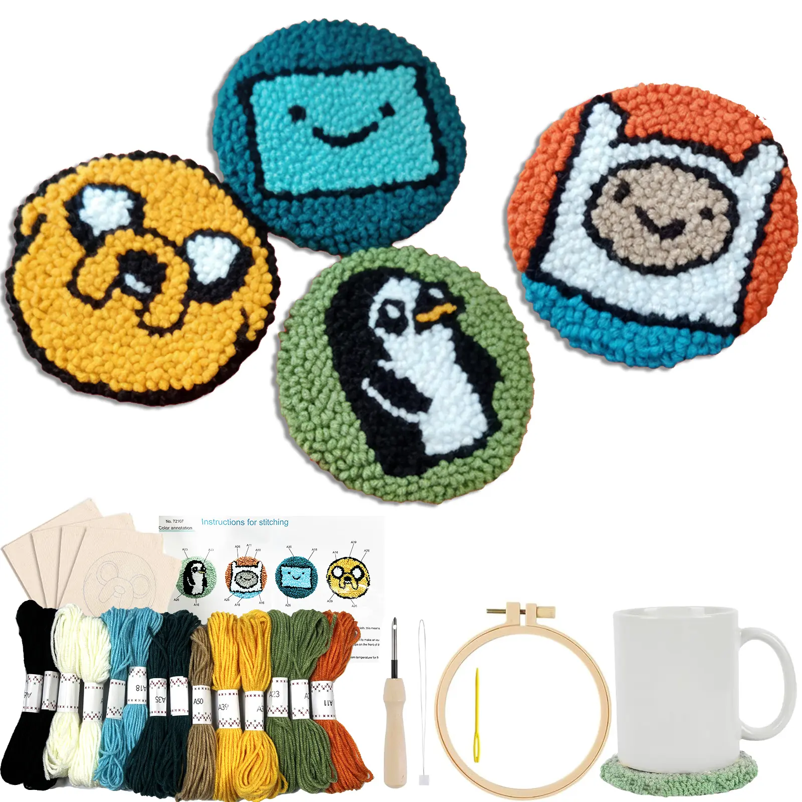 Punch Needle Kit-4 Pack Adventure Time Themed (Finn, Jake, BMO, Gunter ...