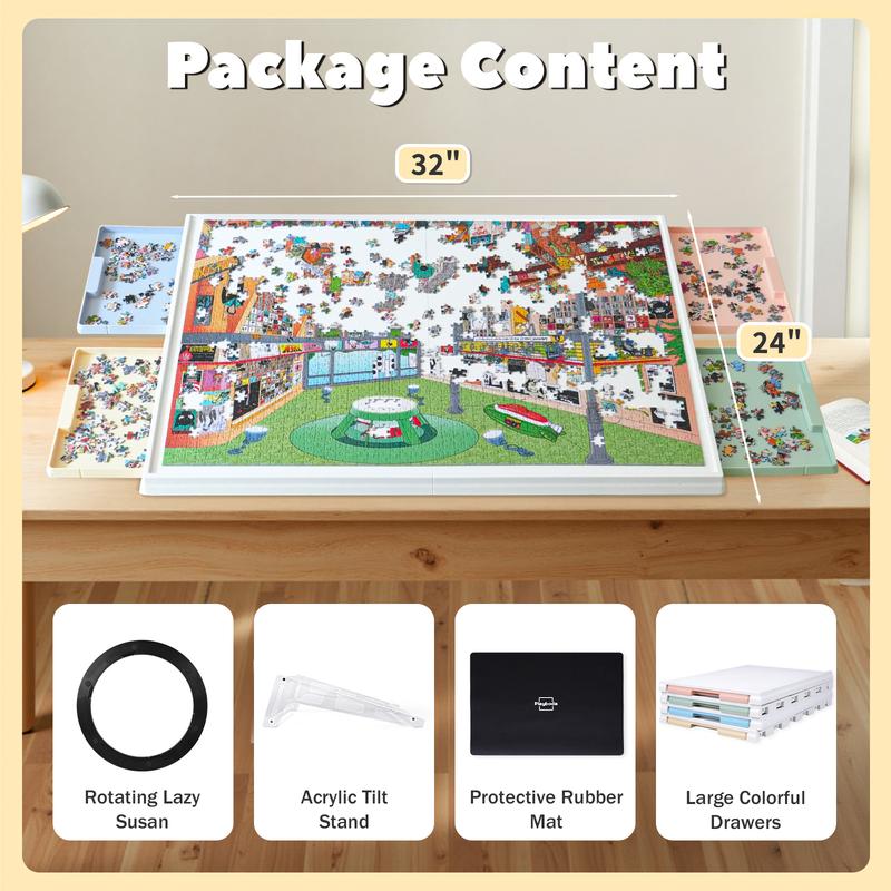 2-in-1 Rotating & Tilting Puzzle Board for 1500‑Piece Puzzles with 4 ...