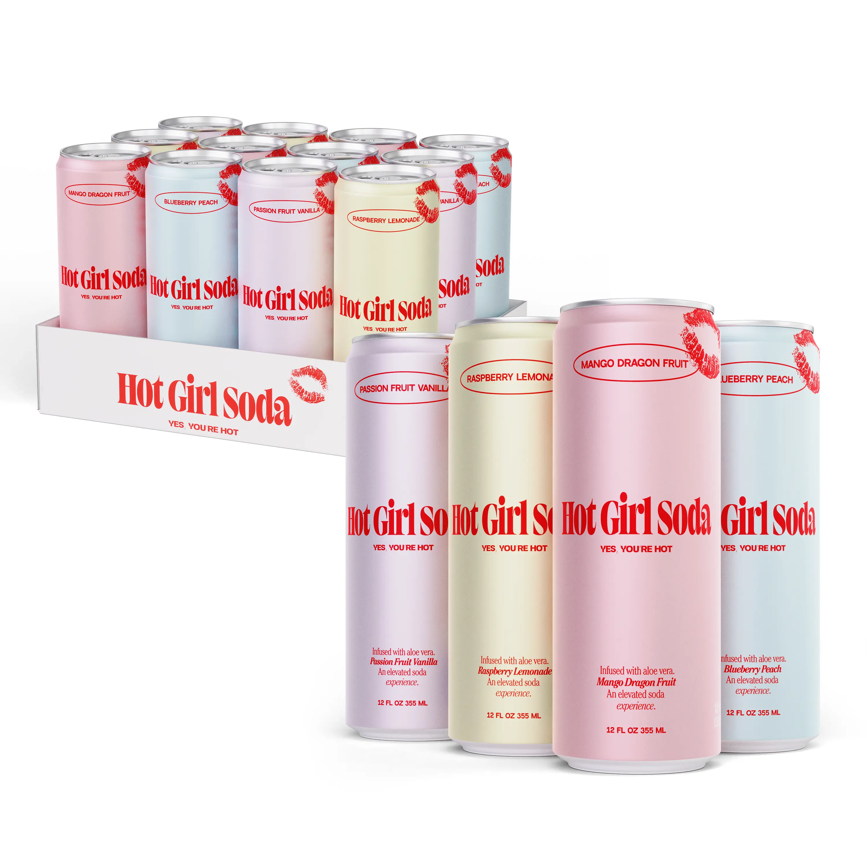 Hot Girl Soda - Variety 12 Pack - Elevated Soda Infused with Aloe Vera ...