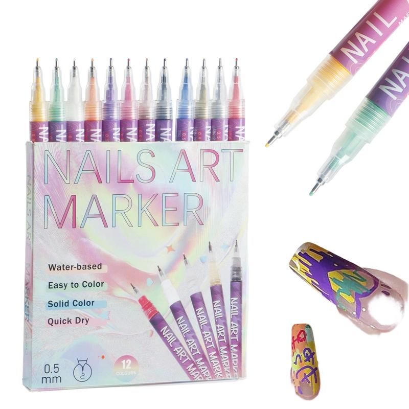 Cutics 12-Color Nail Art Pens Set Quick-Dry Acrylic Doodle Markers for ...