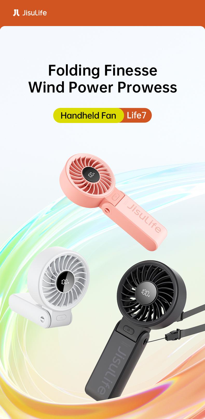 JISULIFE Portable Mini Fan 5000mAh, 150° Foldable USB Fan with 5 Speeds ...