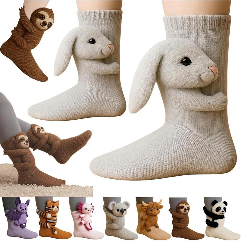 LELEBEAR Enjerr Animal Socks for Women, 3D Knit Sloth Hugging Socks ...