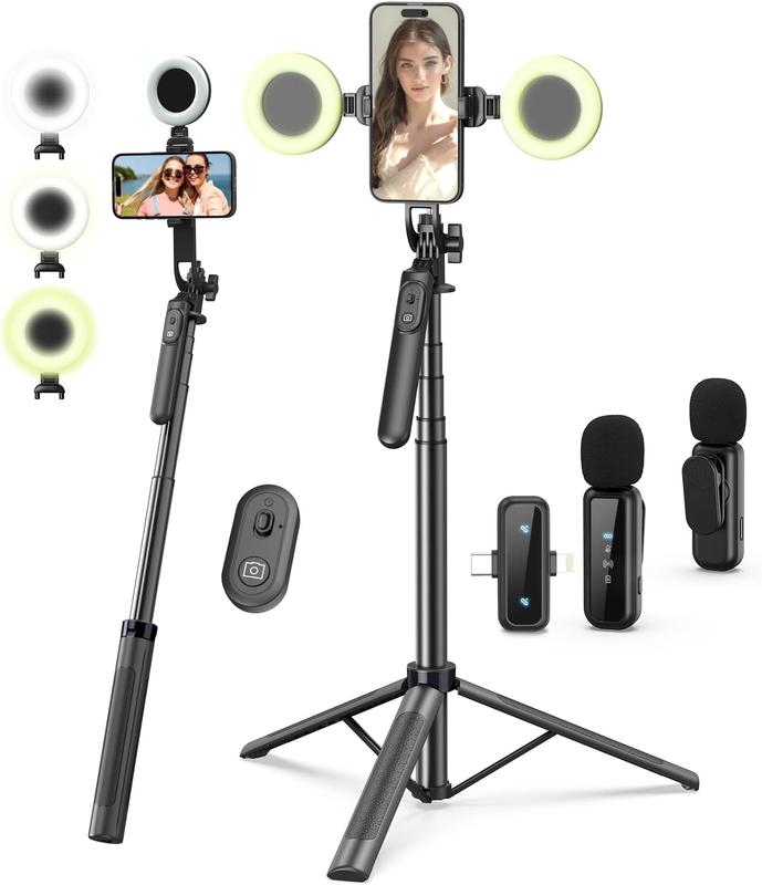 Vlogging Kit for /Android, 71" Selfie Stick Tripod for with Fill Light ...