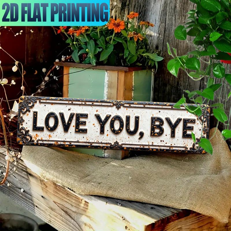 1PC 2D Flat,Vintage "LOVE YOU, BYE" Iron Wall Sign - Black and White ...