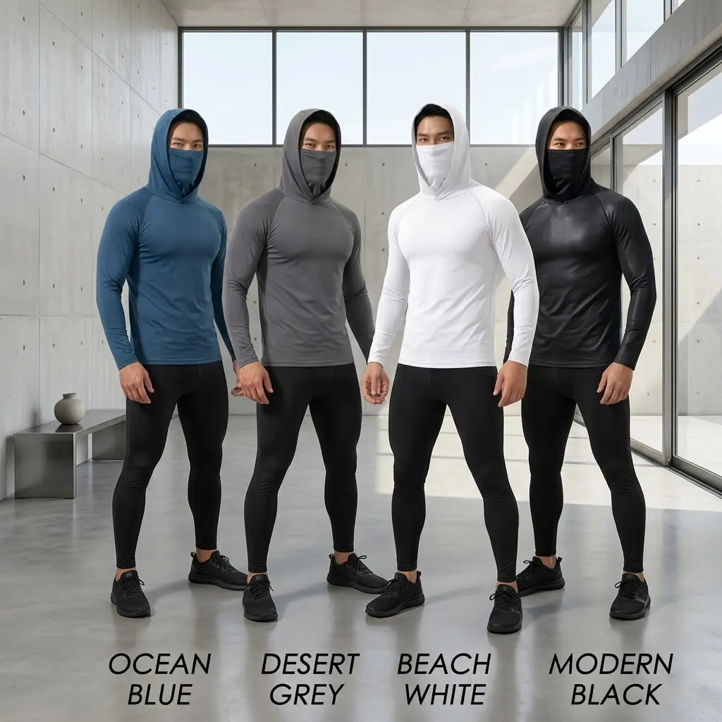 4Pcs Men's Athletic Face Masks Hoodie Set, Fitted Long Sleeve, Suitable ...