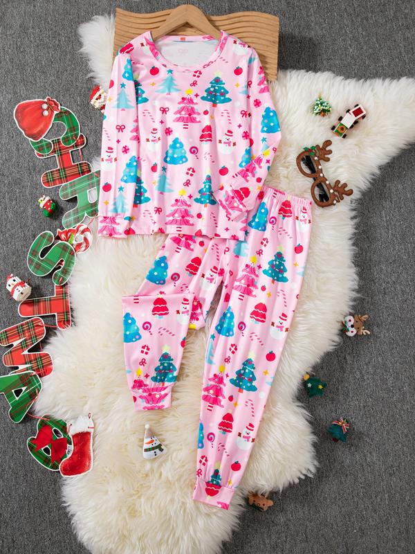 Girls' Christmas Party Snowman Print Pajama Set, 2 Piece Long Sleeve ...