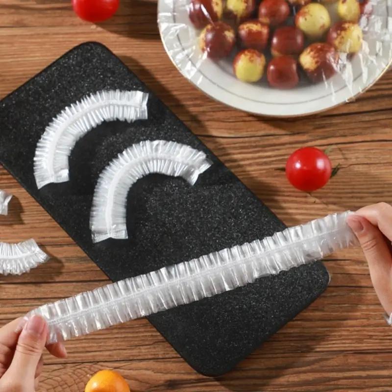 100pcs Clear Disposable Food Cover, Elastic Stretchable Bowl Cover ...