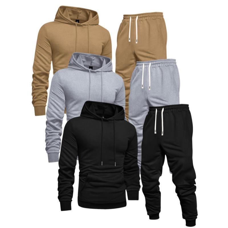 3-Pack Men'S Casual Sports Hoodie and Sweatpants Set, Solid Color, Long ...