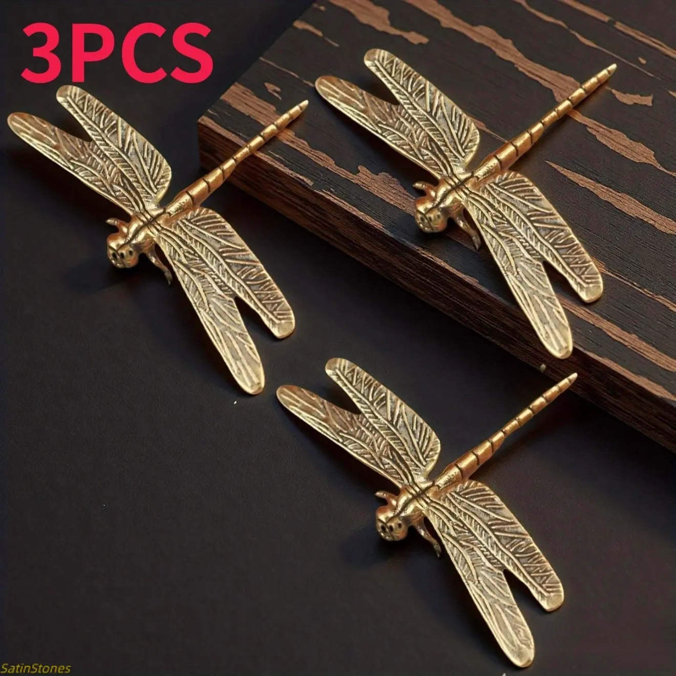 3-Pack Golden Brass Dragonfly Metal Decor Ornaments, Retro Vintage ...