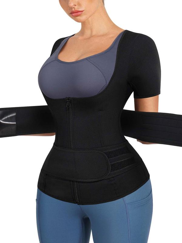Women's Solid Zipper & Velcro Front Sauna Top, Neoprene Wais - TikTok Shop