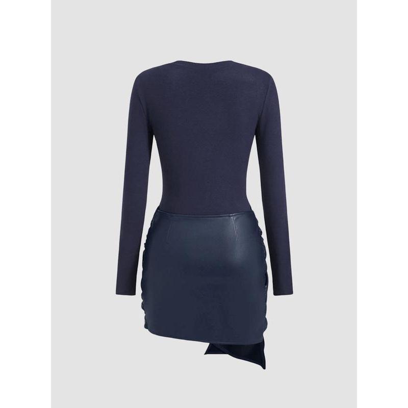 Women's Patchwork Knot Side Dress, Casual Fashion Long Sleeve Dress for ...