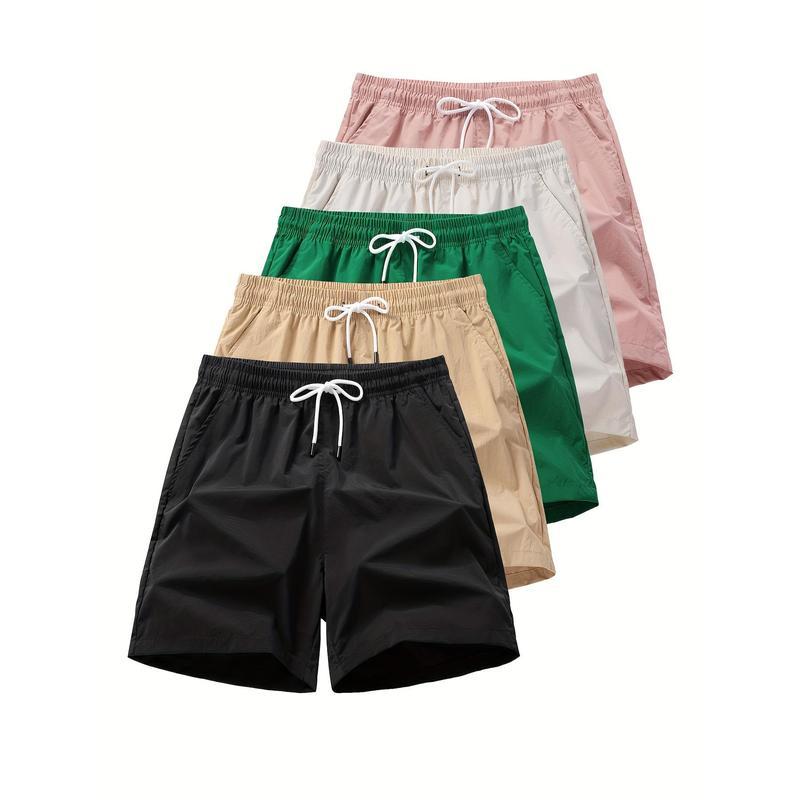 WCW- [5-pack Solid Color Casual Shorts] Men's 5-pack Set Of Solid Color ...