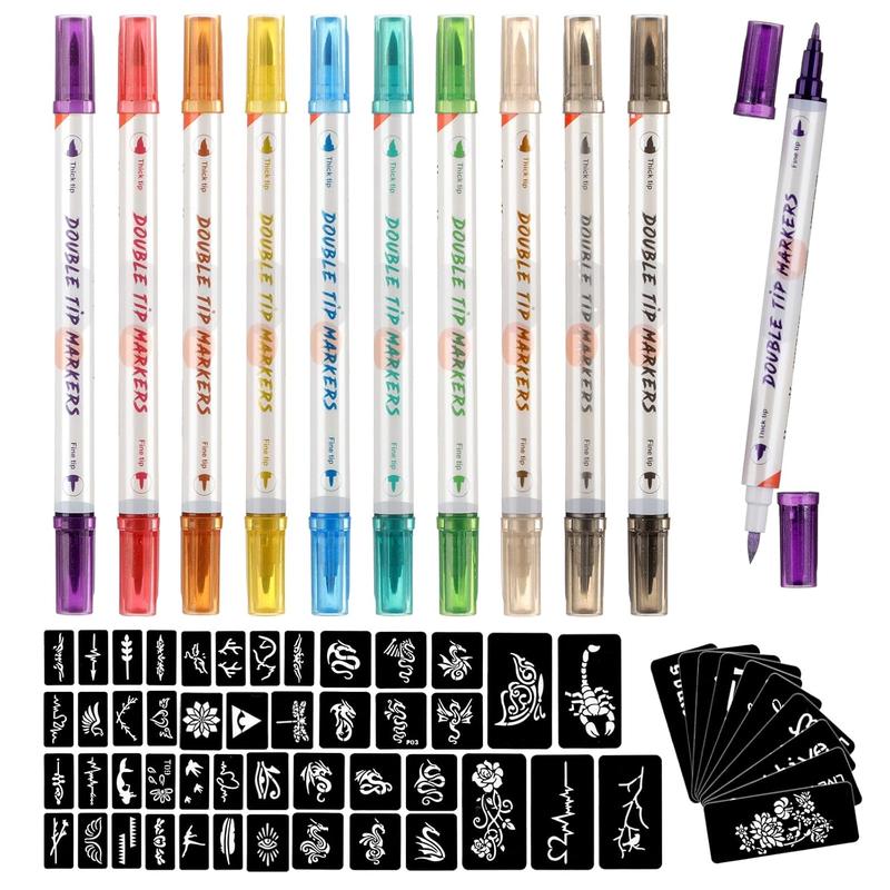 Temporary Tattoo Markers for Skin, 10 Body Markers + 56 Large Tattoo ...