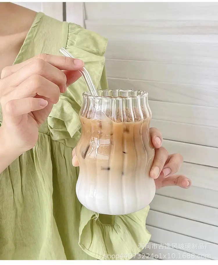 Cloud Glass Cup Drinkware Lid Stylish Fruit Reusable Round Straw Mug ...