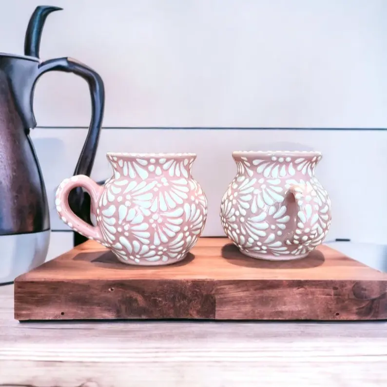 Pink Talavera Pottery Mug for Flower Tea and Coffee, Handmade Home and ...